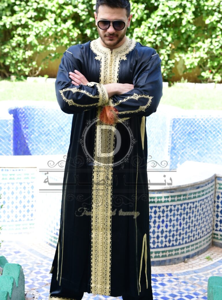 Caftan pour hommes en mlifa de soie noir fait main - Univers tradition
